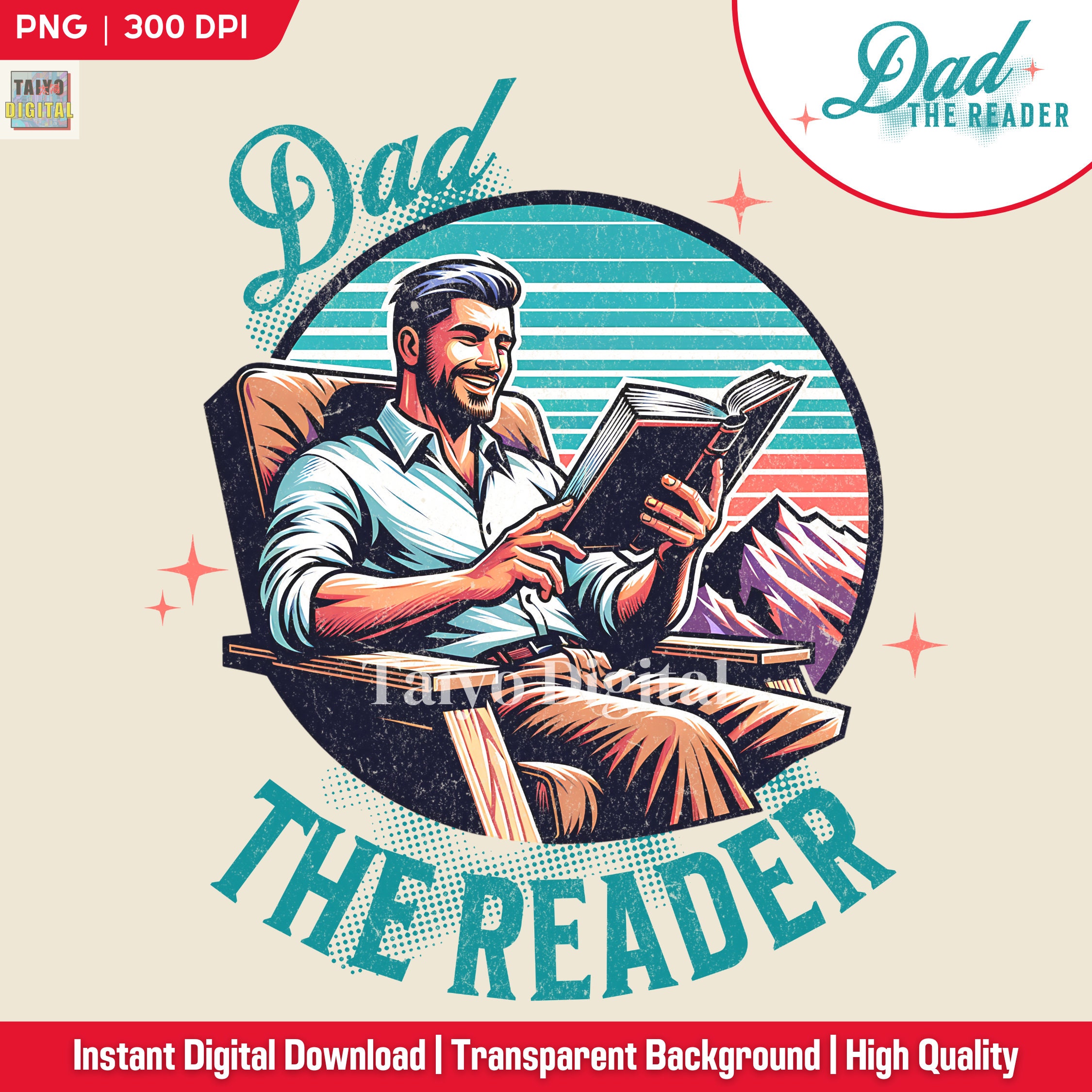 Dad the Reader, Father PNG, Dad PNG, Father's Day PNG, Retro Dad's ...