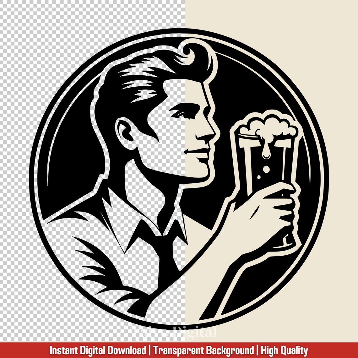 Vintage Men Drinking Beer Clipart: 50s Retro Design (SVG, PNG) - Etsy