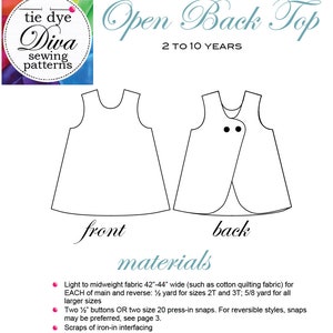 Girls Open Back Top Pattern - Downloadable PDF Pattern Sizes 2 to 10 ...