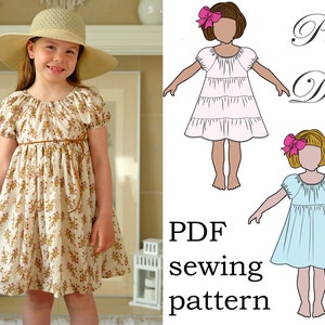Girls Twirl Dress Sewing Pattern – Tiered Skirt, Puff Sleeves (PDF ...