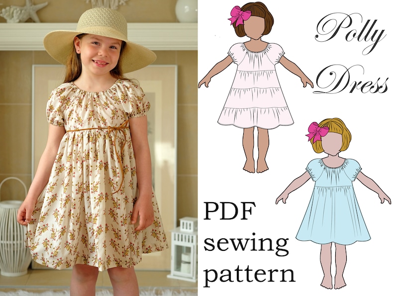 Girls Twirl Dress Sewing Pattern – Tiered Skirt, Puff Sleeves (PDF ...