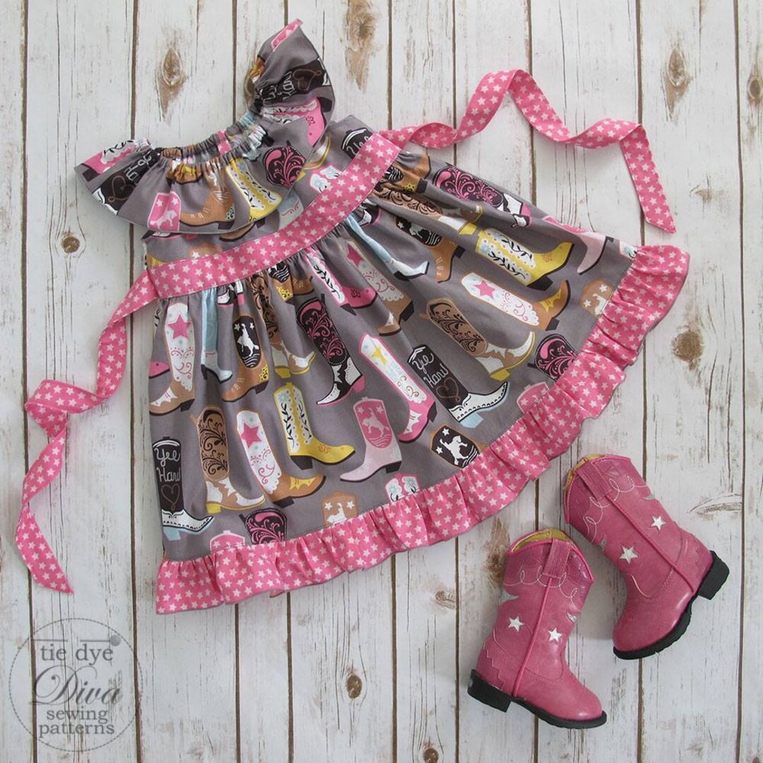 Girls Peasant Dress Pattern With Ruffle Neck and Sash - PDF Download ...