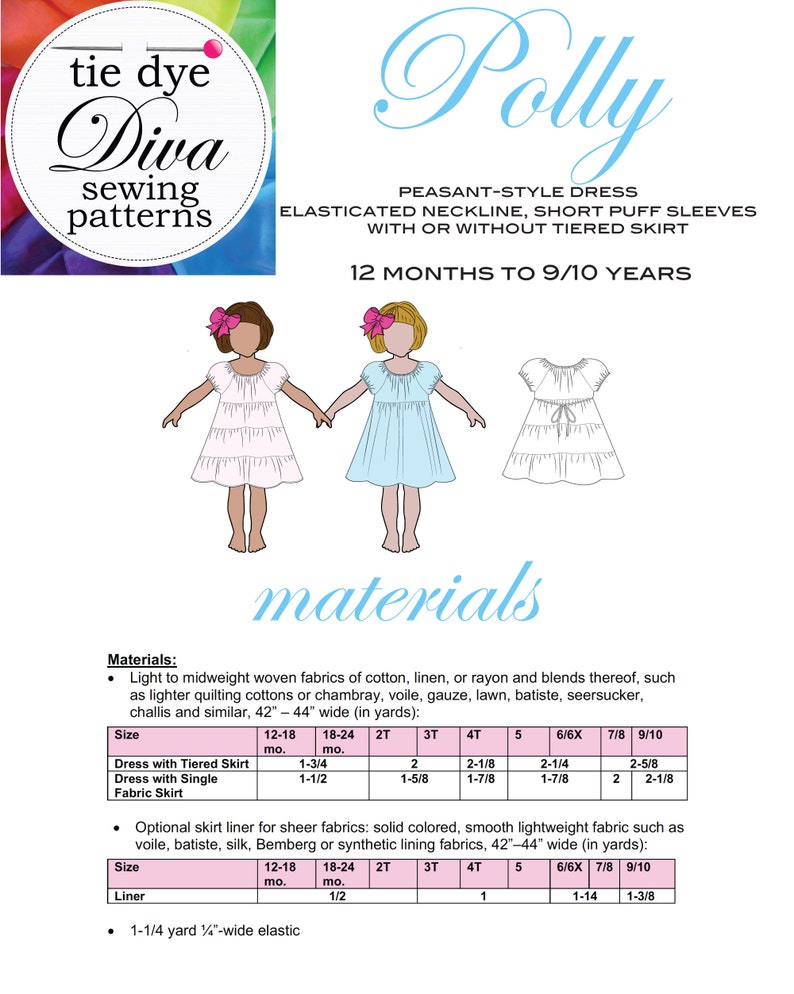 Easy Girls Twirl Dress Pattern - Full Twirly Tiers - Puff Sleeves - 2 ...
