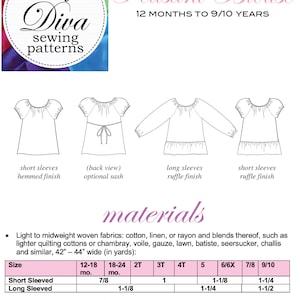 Girl Peasant Top Pattern, Long and Short Sleeves Sewing Pattern - 1 to ...
