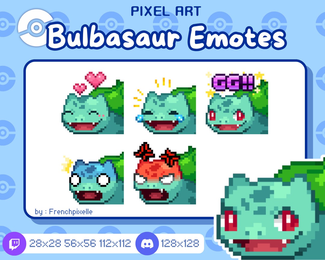 5 Bulbasaur Twitch Emotes - Discord Emotes - Pixelart Pokemon Emote ...