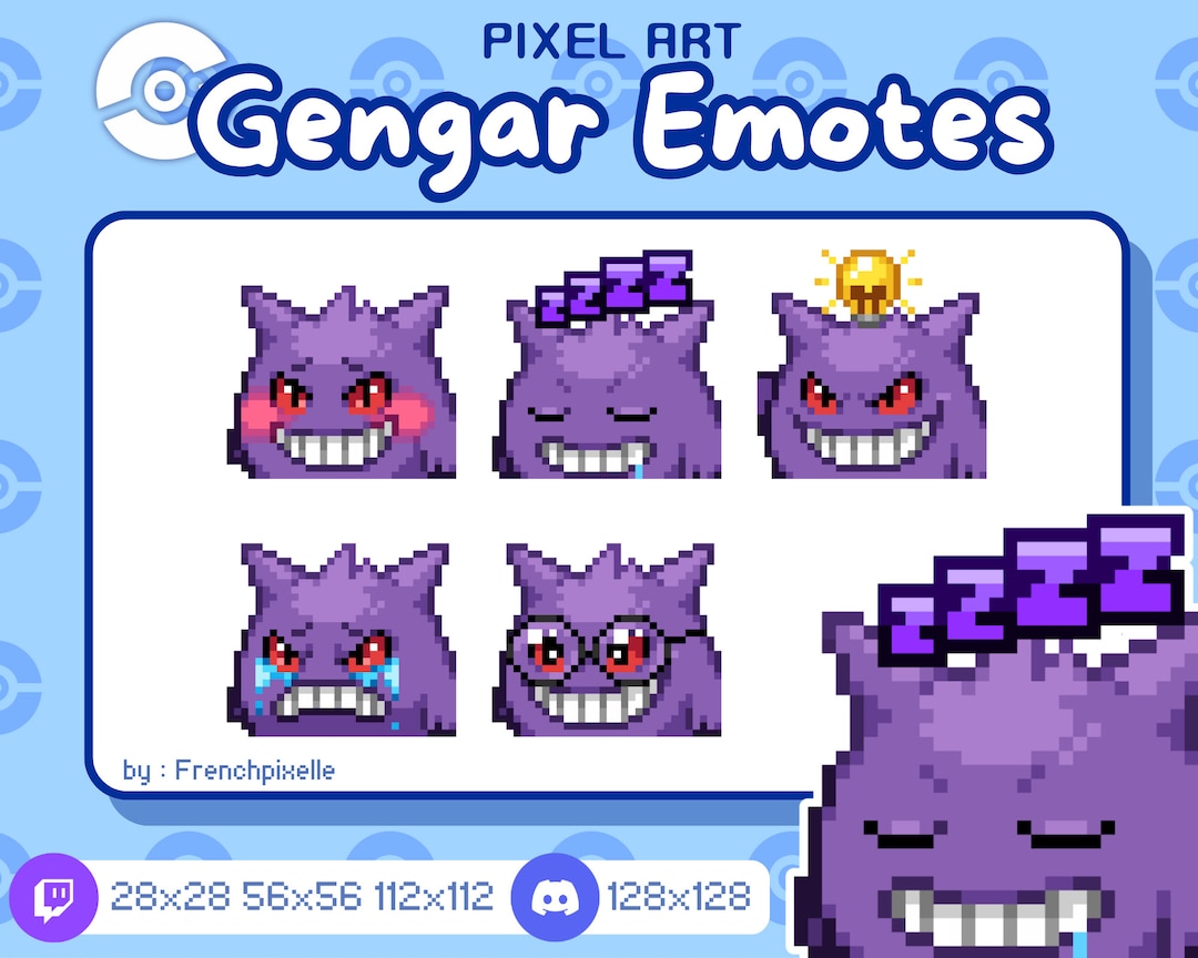 5 Gengar Twitch Emotes - Discord - Pixelart Pokemon Emote - Emojis Cute ...