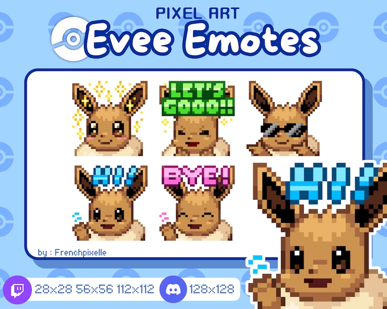 5 Evee Twitch Emotes - Discord Emotes - Pixelart Pokemon Emote - Emojis ...
