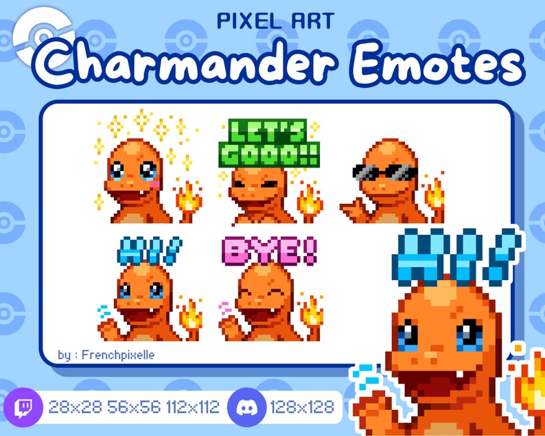 5 Charmander Twitch Emotes - Emotes - Pixelart Pokemon Emote - Emojis ...