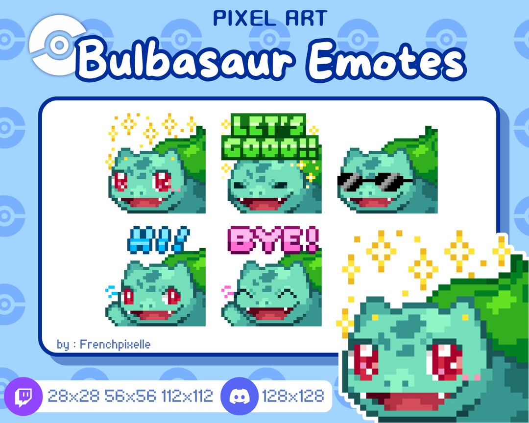5 Bulbasaur Twitch Emotes - Discord - Pixelart Pokemon Emote - Emojis ...