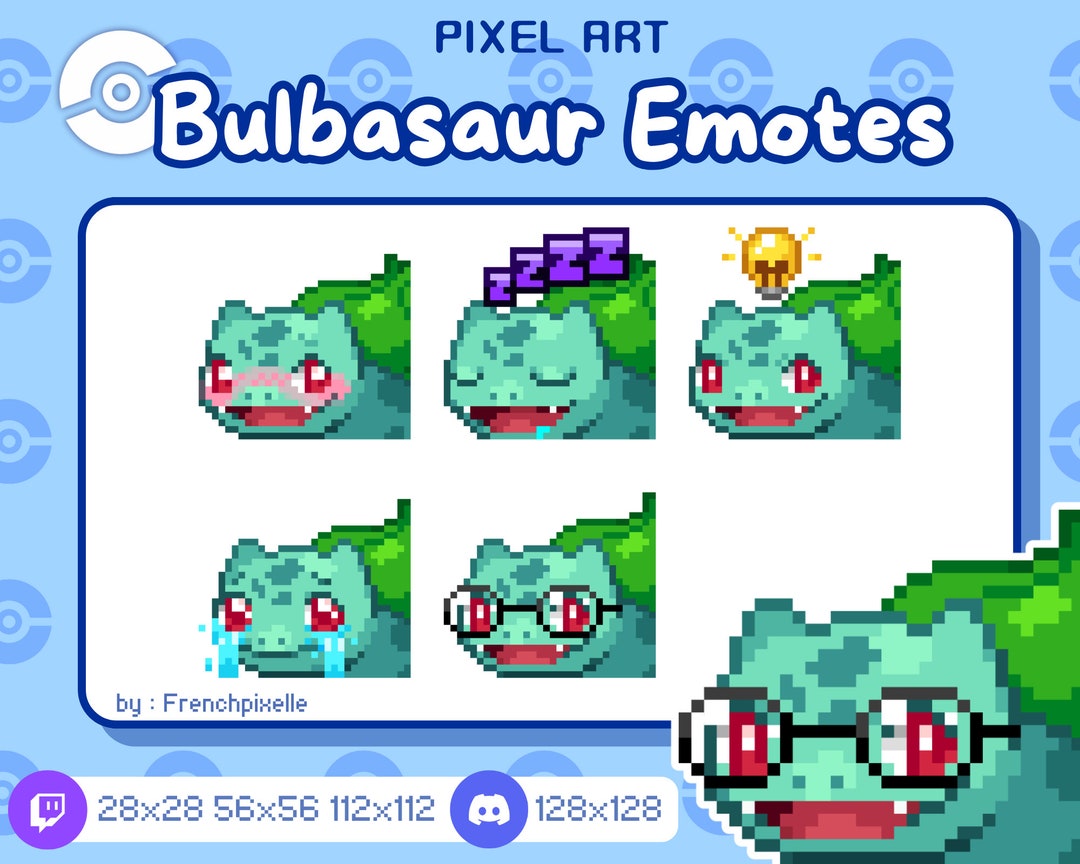 5 Bulbasaur Twitch Emotes - Discord - Pixelart Pokemon Emote - Emojis ...