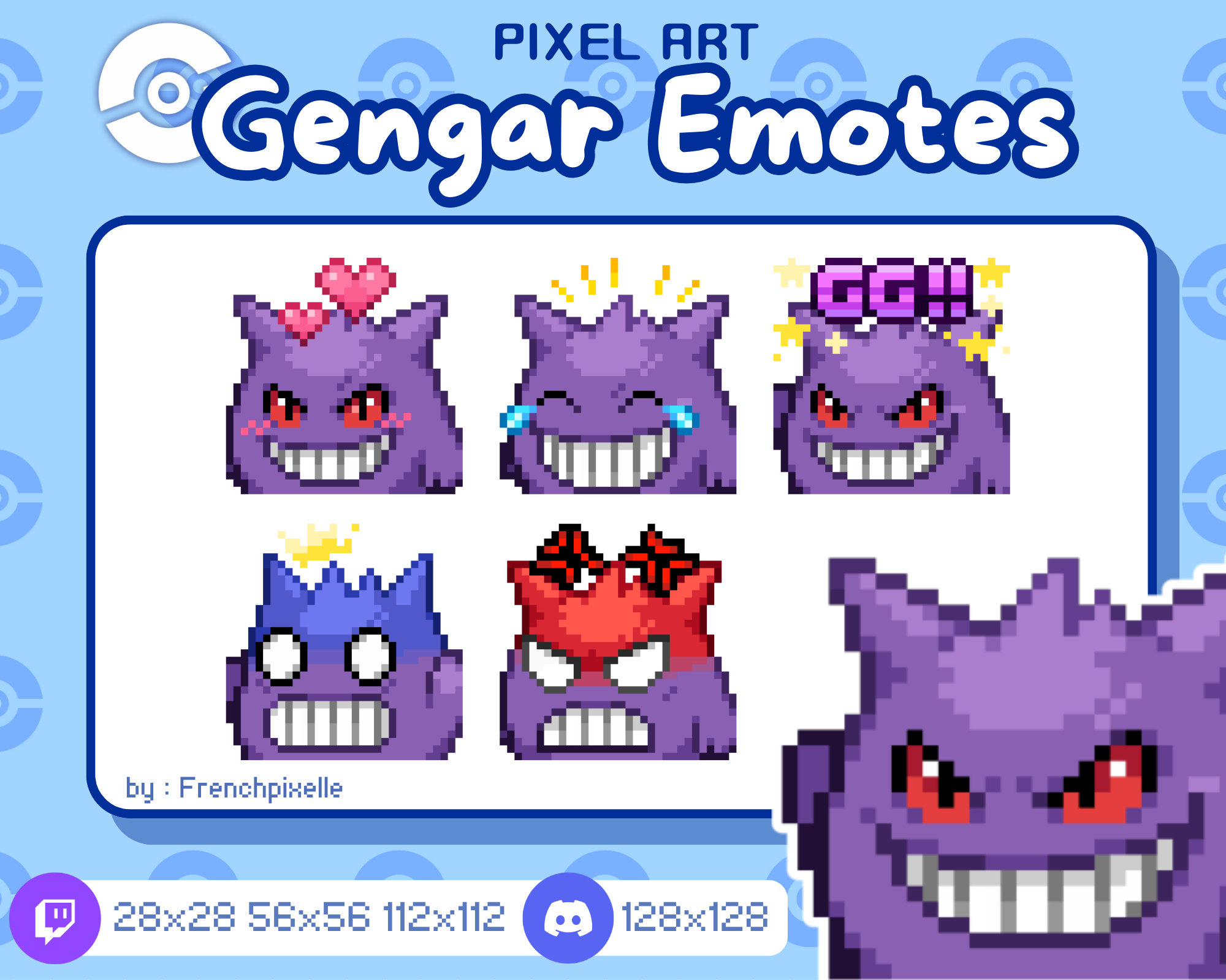 5 Gengar Twitch Emotes - Discord Emotes - Pixelart Pokemon Emote ...