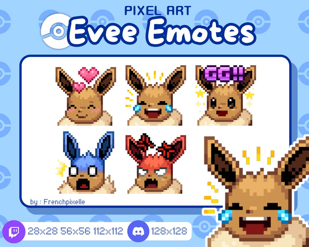 5 Evee Twitch Emotes - Discord Emotes - Pixelart Pokemon Emote - Emojis ...