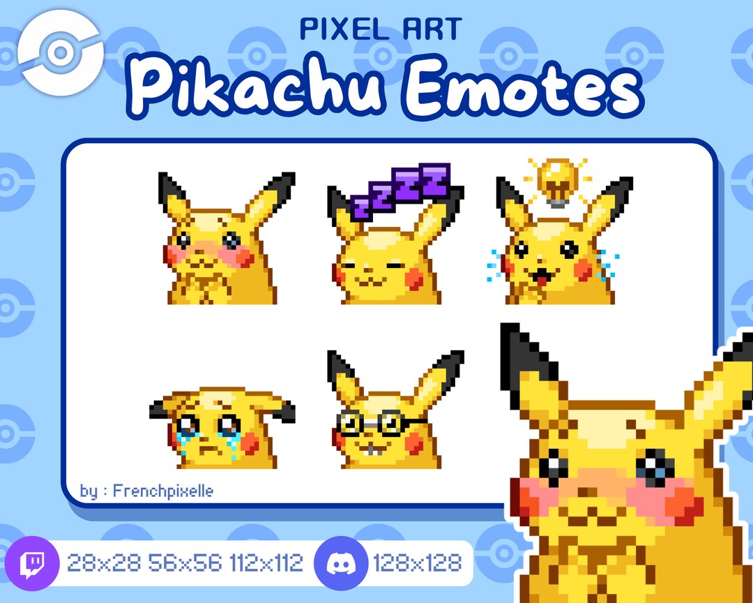 5 Pikachu Twitch Emotes - Discord Emote - Pixelart Pokemon Emote ...