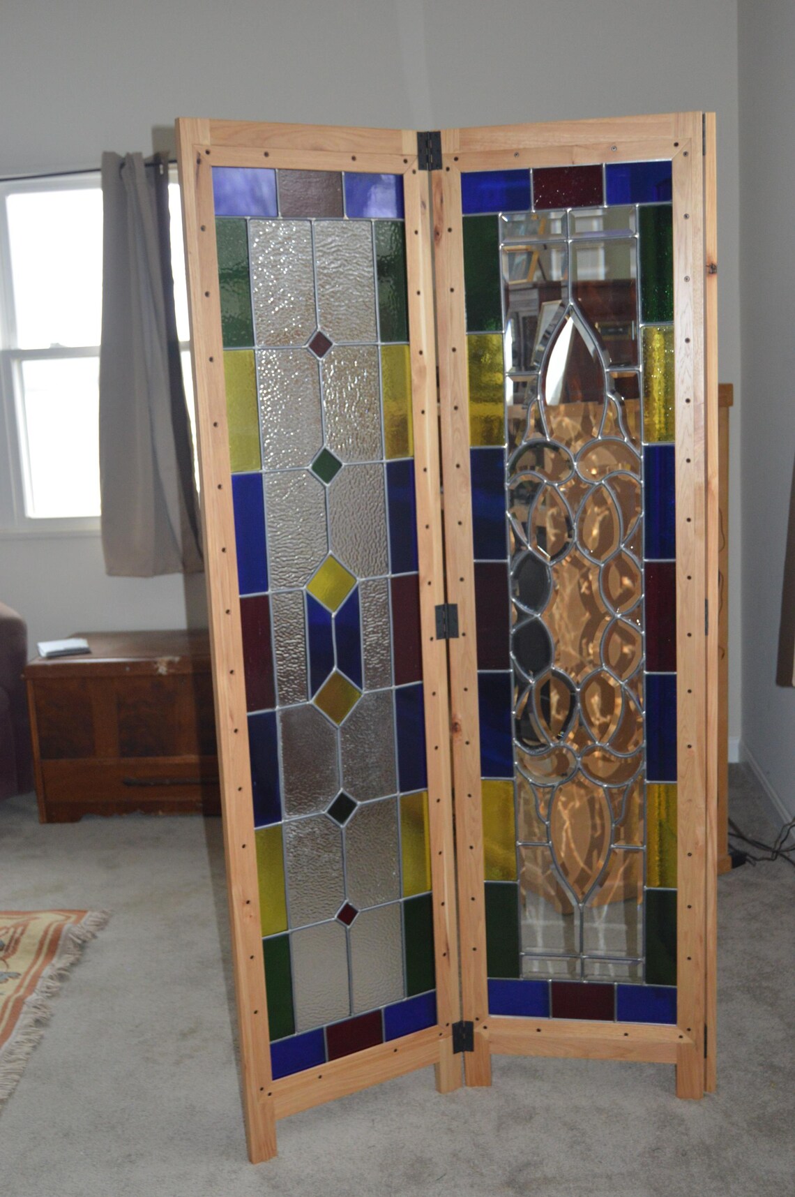 Stained Glass Tri-fold Room Divider/privacy Screen in an Amish Built ...