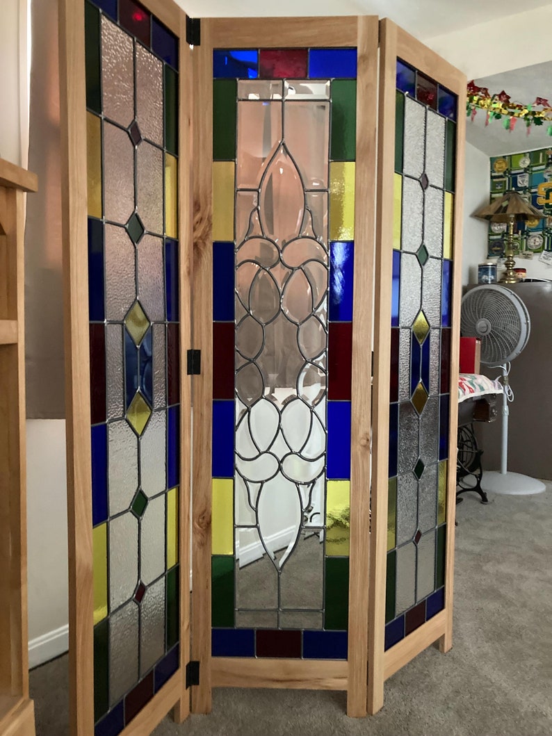 Stained Glass Tri-fold Room Divider/privacy Screen in an Amish Built ...