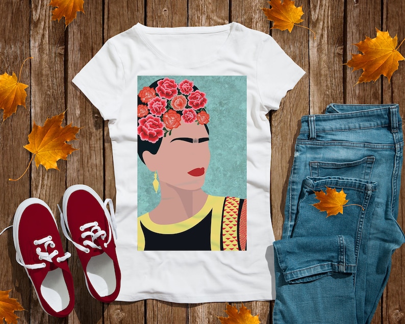 Frida Kahlo Artistic T-shirt, Crayon Canvas Frida Tee, Frida Kahlo ...