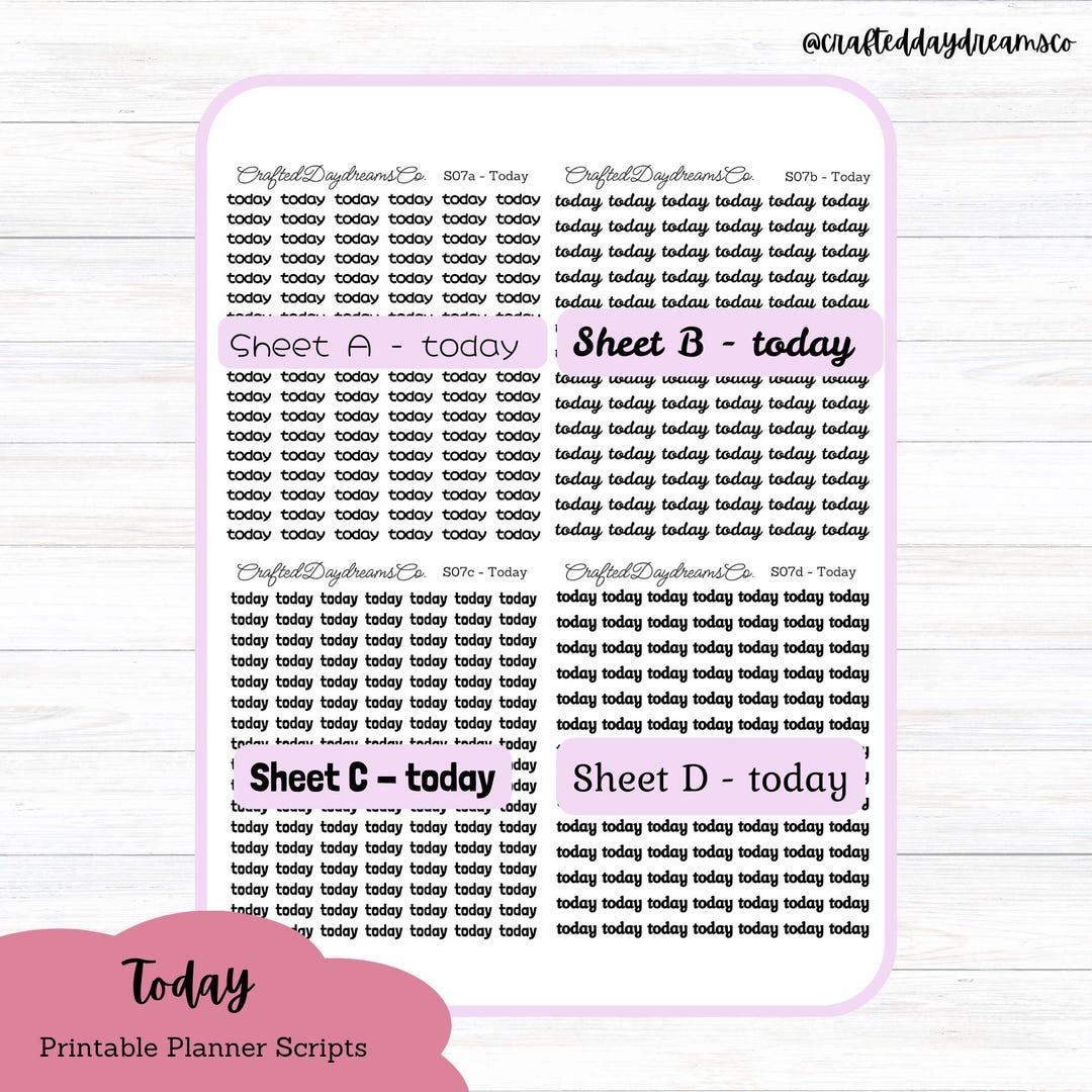 Today Script Stickers – Printable Planner Stickers | S07 | Handwritten ...