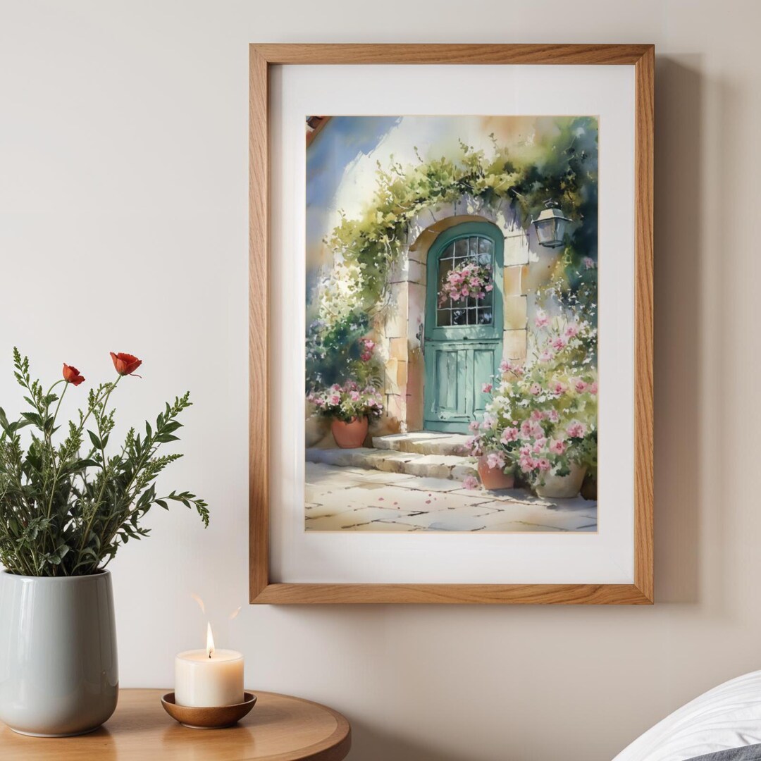 Watercolor Green Door Print: Provencal Mediterranean Home Decor ...