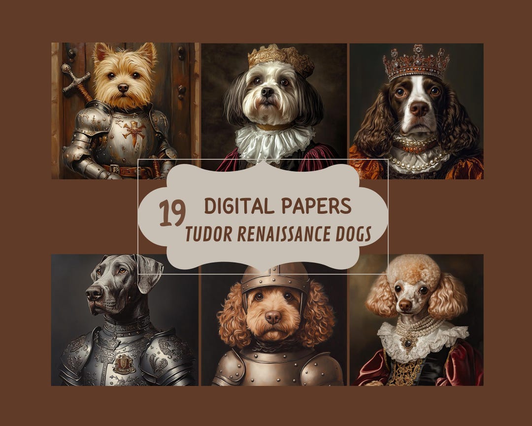 Tudor Renaissance Dogs Digital Paper, Pack 19 Pages, 12 X 12, 300 Dpi ...