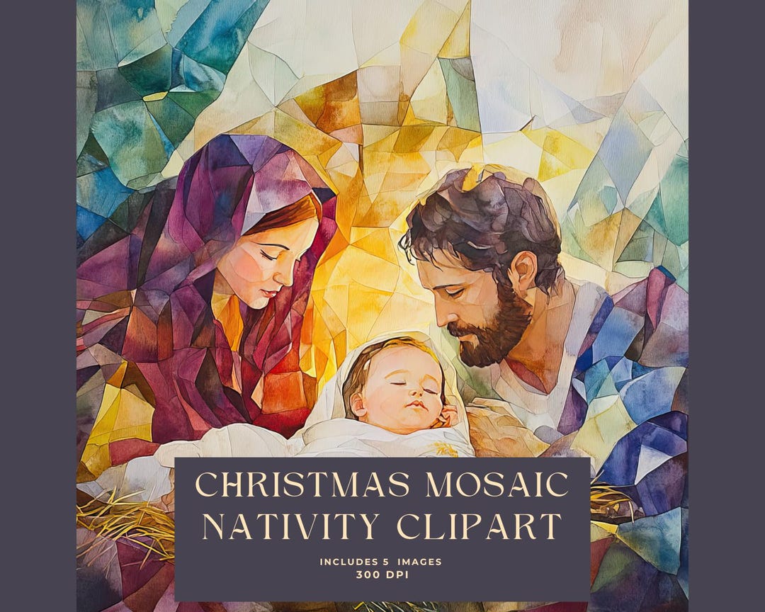 Mosaic Art Nativity Manger Scene Digital Graphics Set | Christian ...