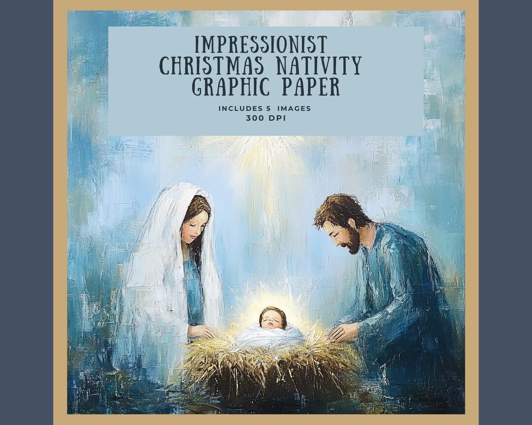 Impressionist Minimalistic Nativity Manger Scene Graphic Set ...