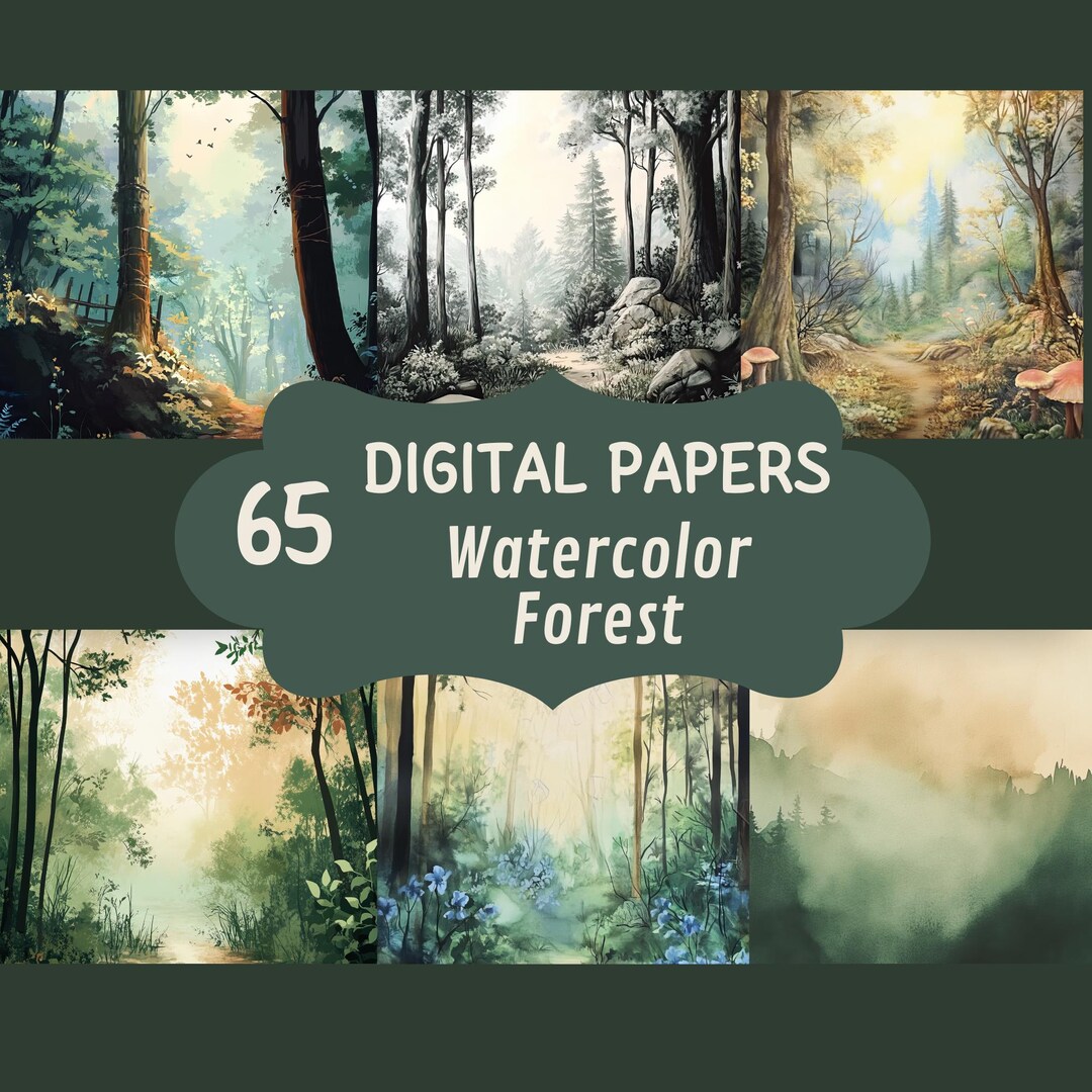 Watercolor Forest, Digital Pattern, Digital Paper, 65 Pages, 8.5 X 11 ...