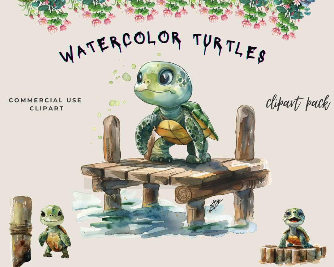 Whimsical, Watercolor, Turtles, Ocean Creatures, Clipart, Beach Theme ...