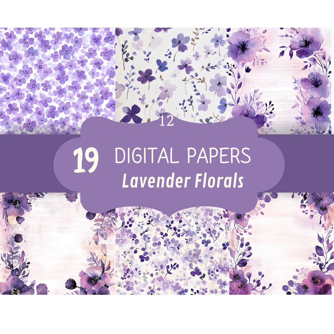 Lavender Floral, Digital Paper, Pack 19 Pages, 12 X 12, 300 Dpi, Flower ...