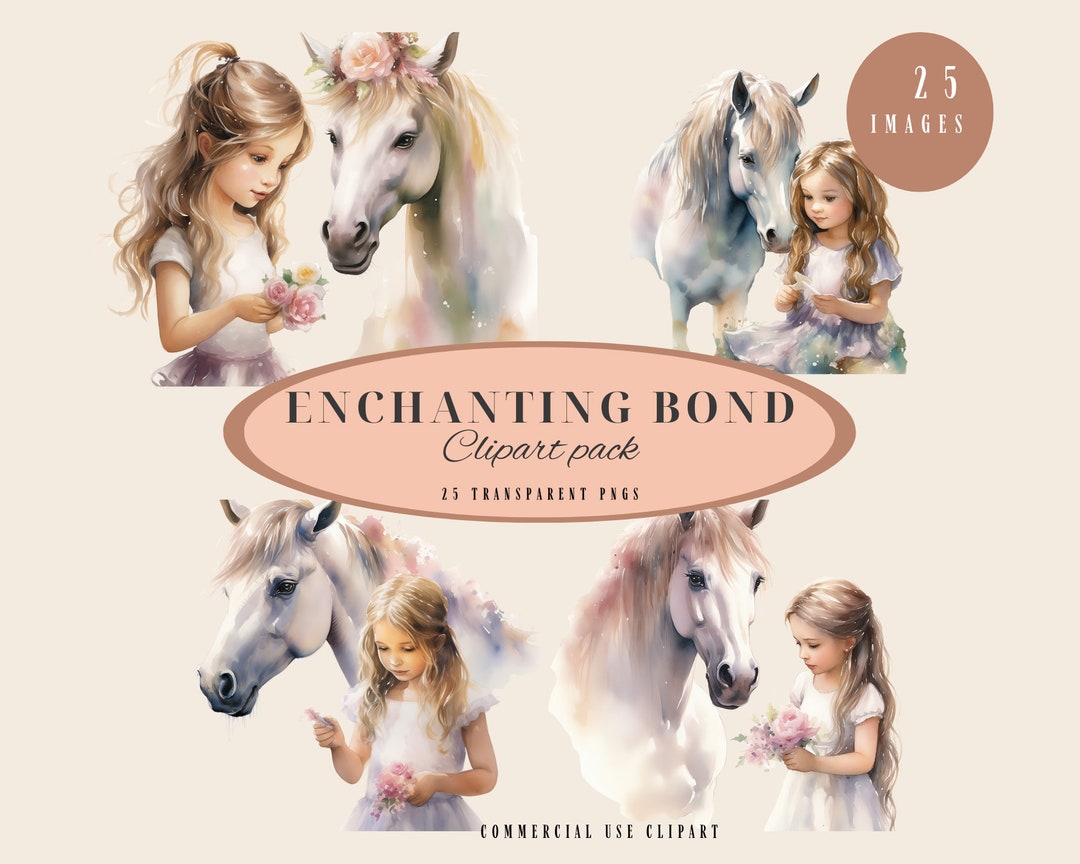 Watercolor, Girls and Horses, Flowers, Pngs, 300 Dpi, Scrapbooking ...
