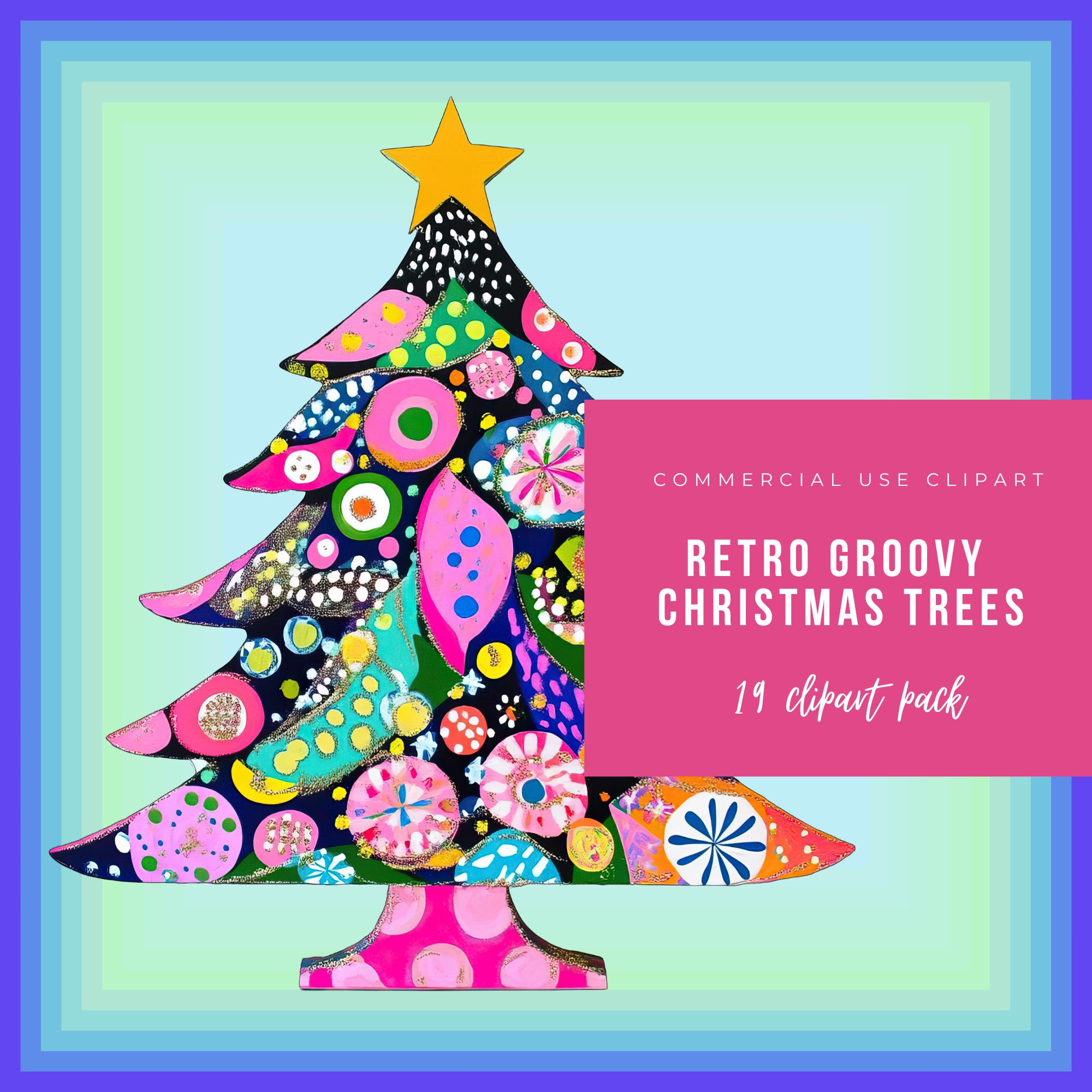 Groovy Psychedelic Retro Christmas Tree Images, Clipart Graphics for ...