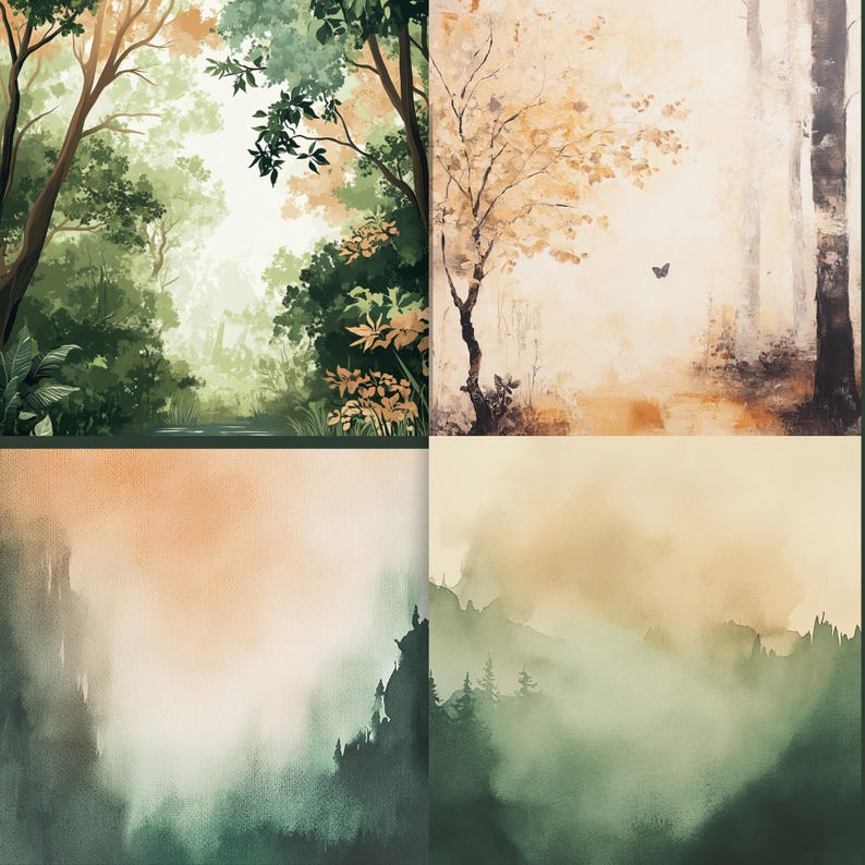 Watercolor Forest, Digital Pattern, Digital Paper, 65 Pages, 8.5 X 11 ...