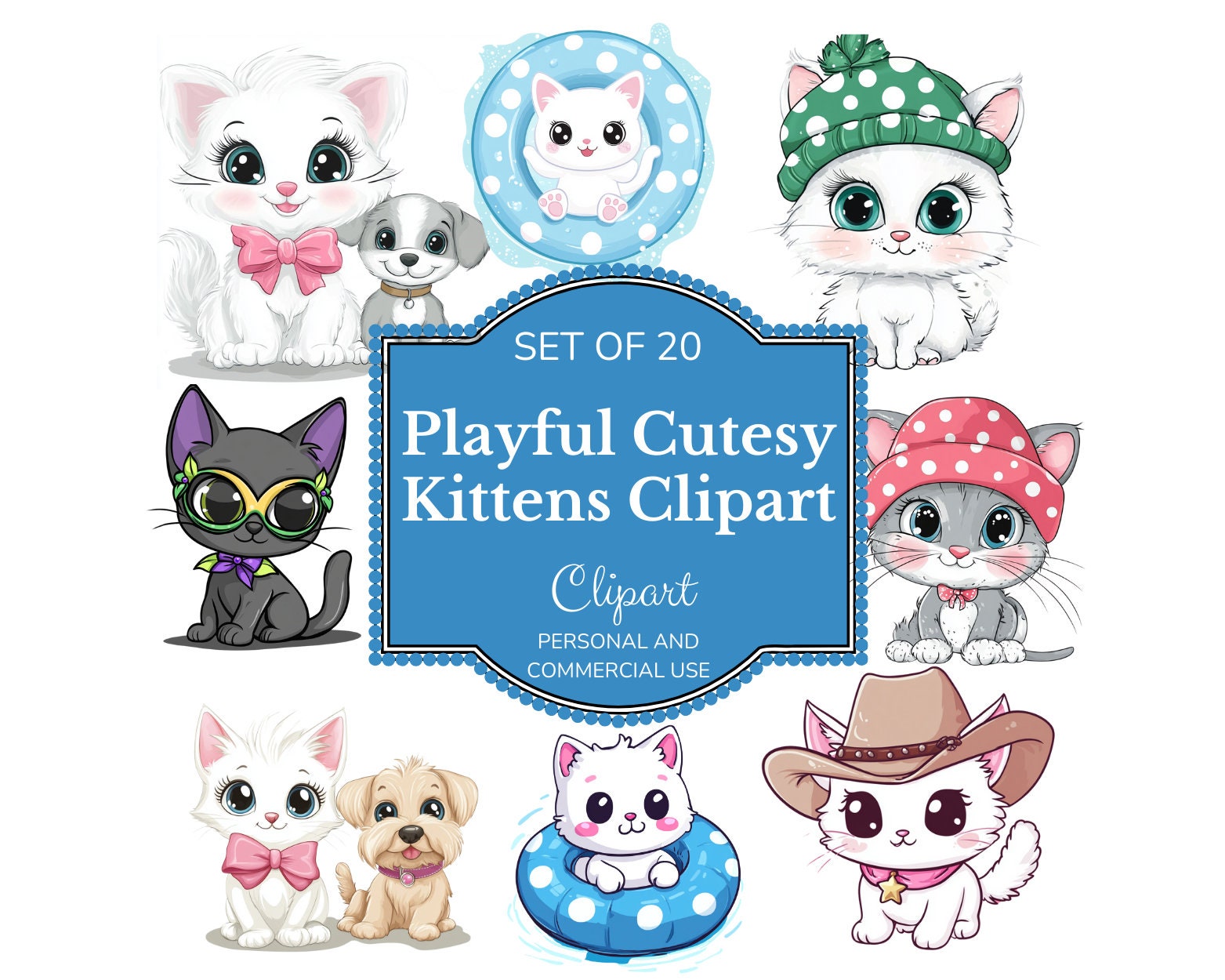 Playful Cutesy Little Kittens Clipart 20 Images 300 Dpi PNG Cute Cats ...