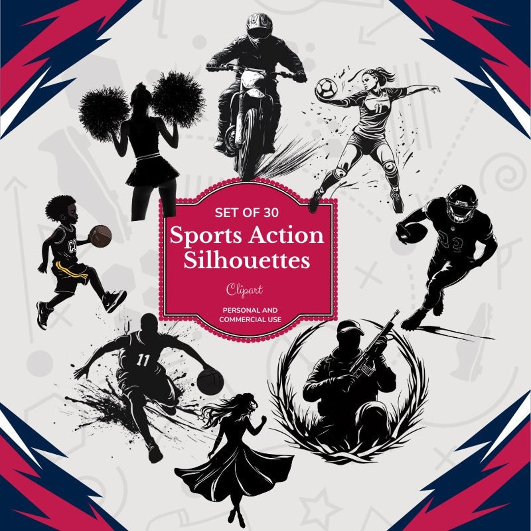 Sports Action Silhouettes Clipart Customizable Athletic Images for DIY ...