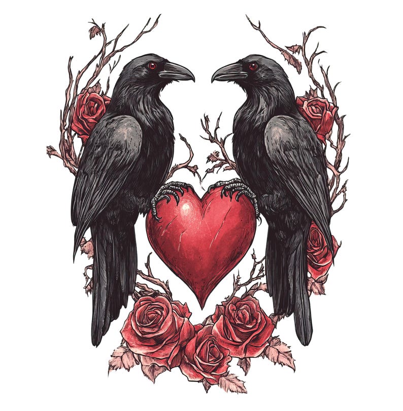 Two Ravens With Hearts PNG, Great for Invitations, Valentine's Day ...