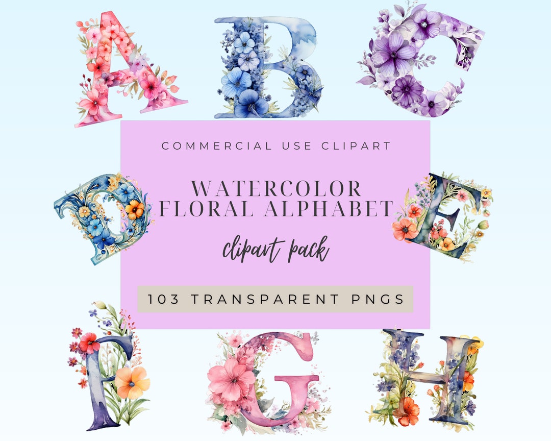Floral Alphabet Digital Print Set Pngs - Elegant Letters A-Z - Etsy