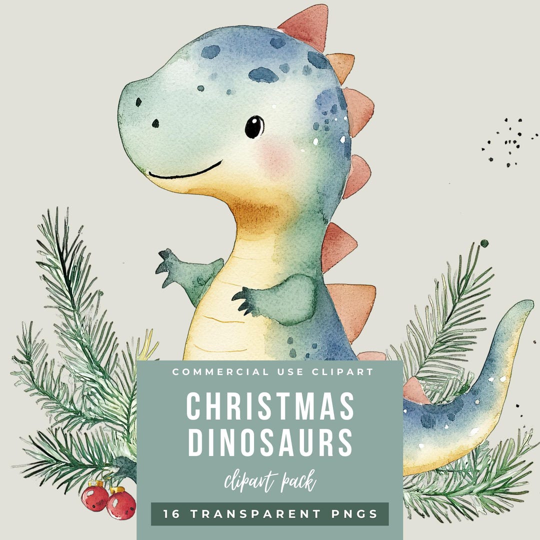 Christmas Dinosaur Land Clipart Set | Christmas Digital Illustration ...