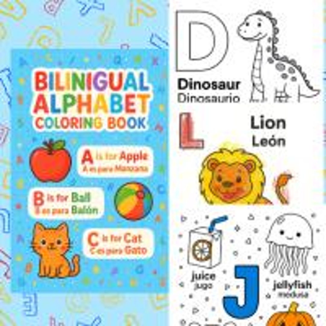 Bilingual Alphabet Coloring Book 26 Pages Perfect for the Toddler or ...