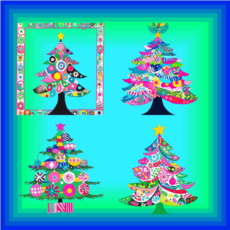Groovy Psychedelic Retro Christmas Tree Images, Clipart Graphics for ...