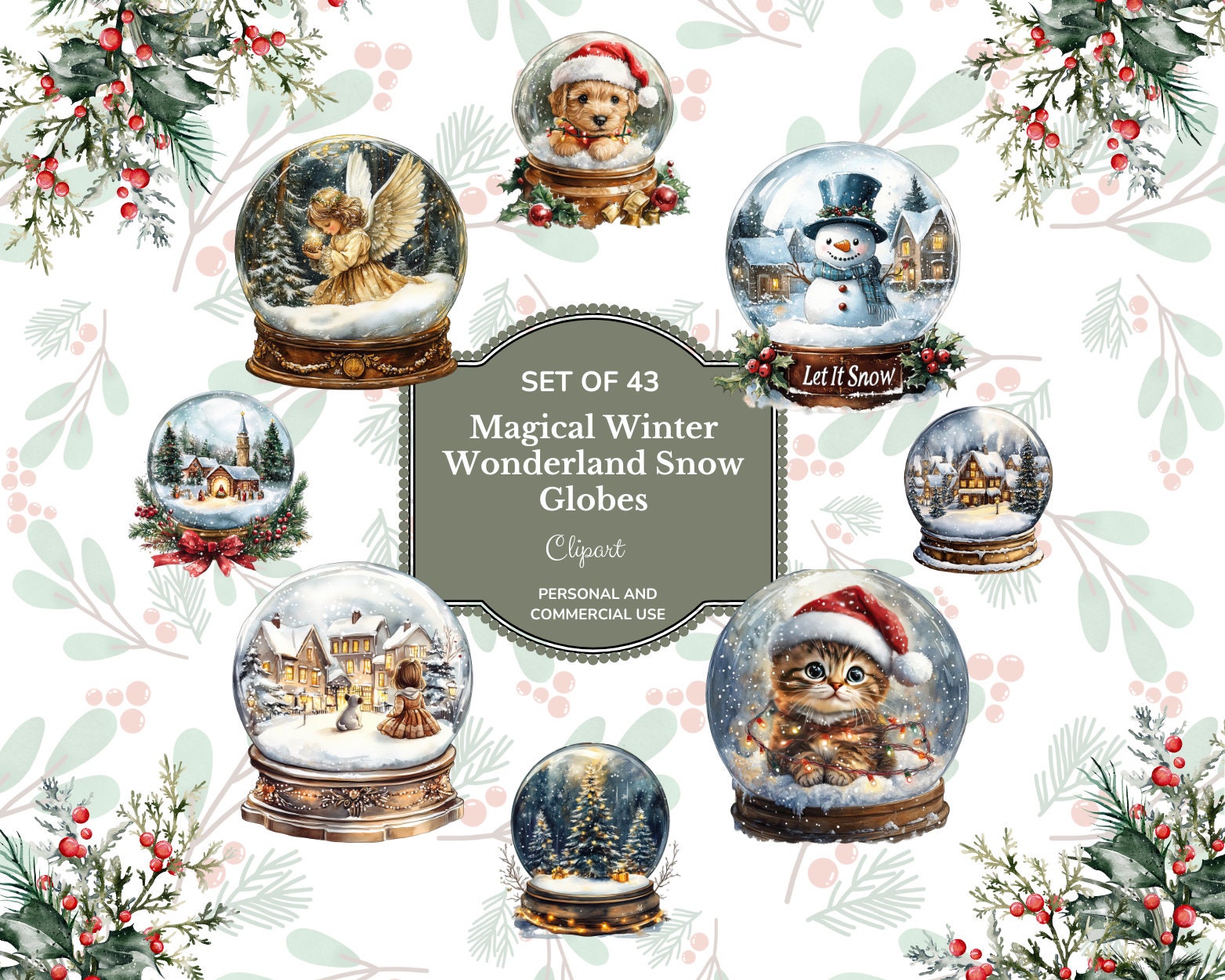 Beautiful Christmas Snow Globes Clipart Holiday Graphics for All of ...