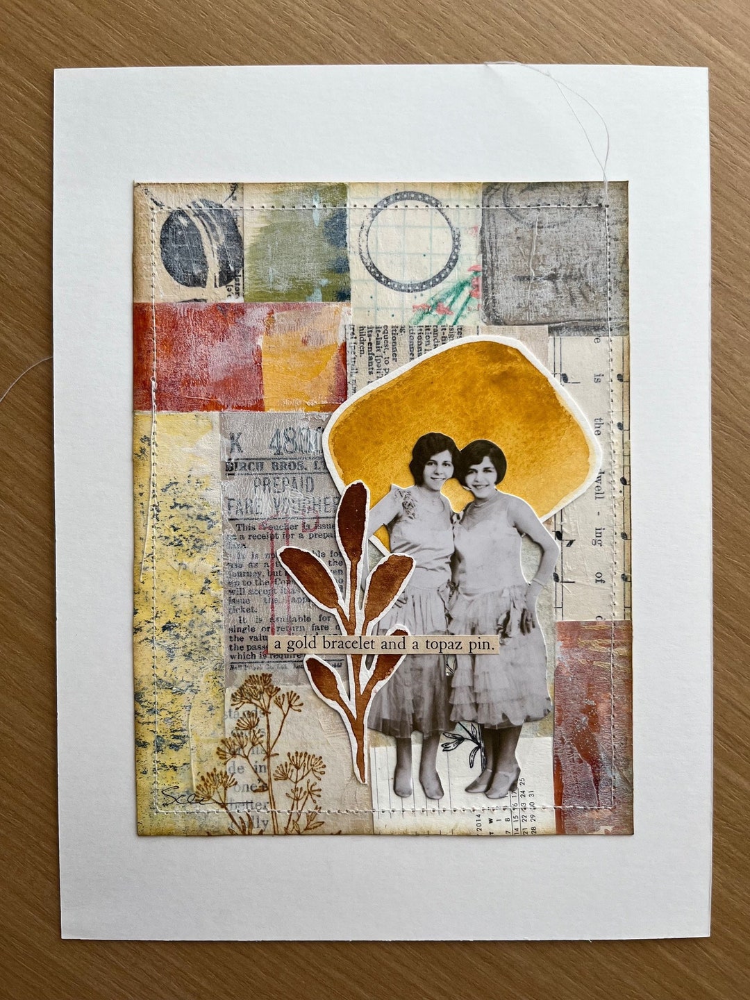 Vintage Collage, Mixed Media Collage, Vintage Photo, Stitched Paper - Etsy