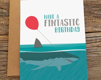 Fin-tastic Shark Birthday Card Funny Greetings Card Happy - Etsy