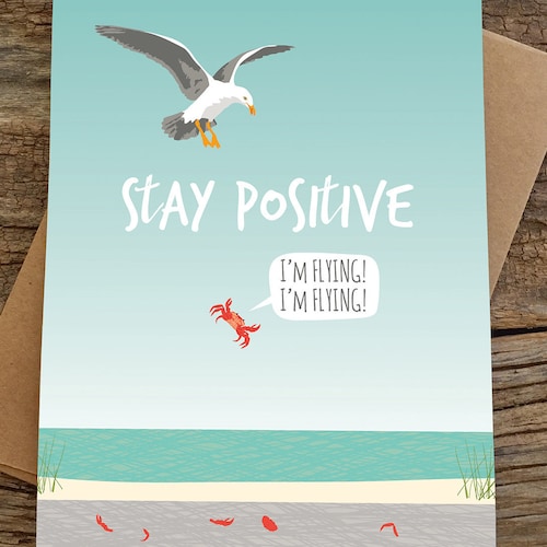 Stay Positive Card / Funny Thinking of You Card / Flying Crab - Etsy