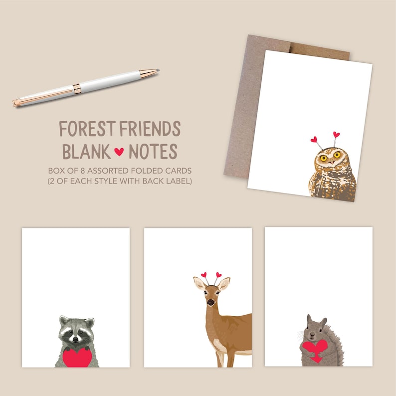 Forest Friends Love Notes / Assorted Box of 8 Cards - Etsy