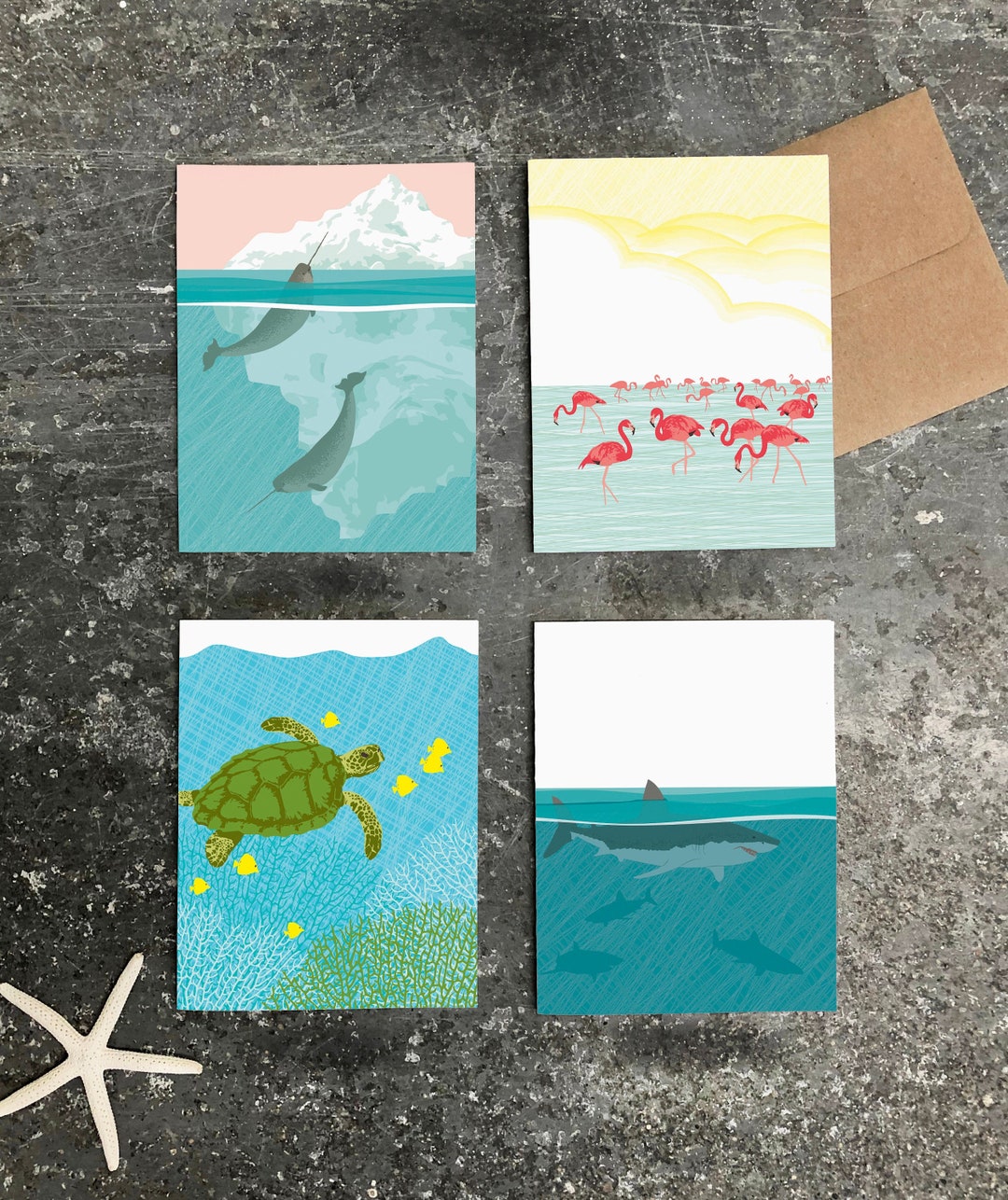 Assorted Box of 8 Cards / Ocean - Etsy