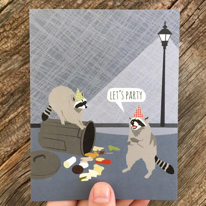 Funny birthday card / raccoon party | Etsy