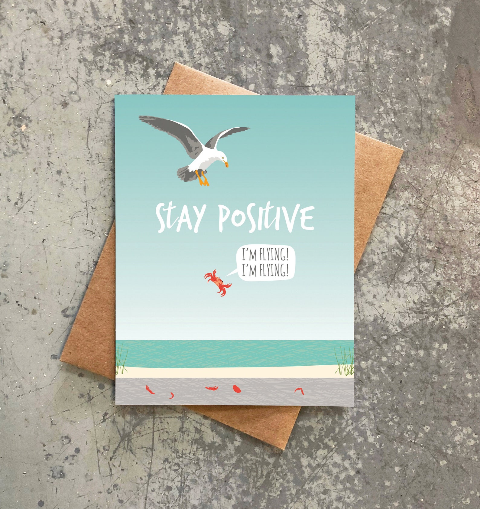 Stay Positive Card / Funny Thinking of You Card / Flying Crab - Etsy