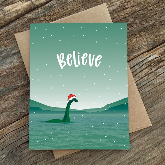 Funny holiday card set / believe / nessie / boxed set of 8 | Etsy