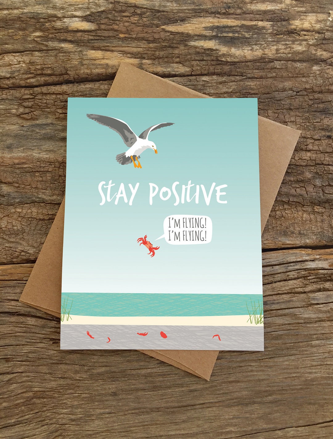 Stay Positive Card / Funny Thinking of You Card / Flying Crab - Etsy