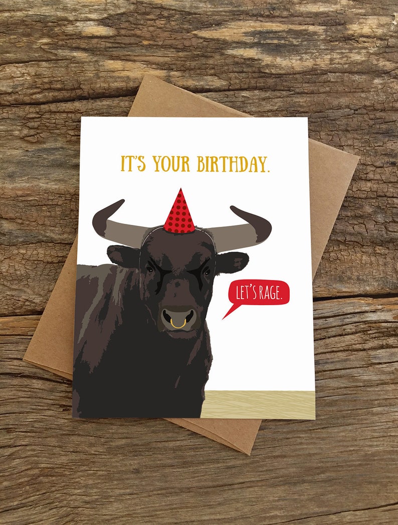 Funny Birthday Card / Let's Rage Bull | Etsy