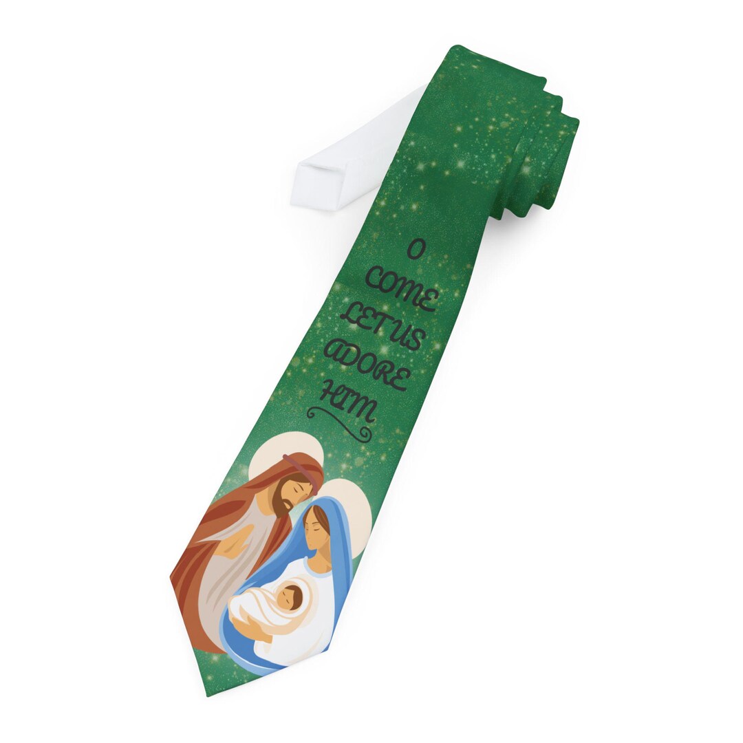 Green O Come Let Us Adore Him Nativity Necktie | Christmas Religious ...